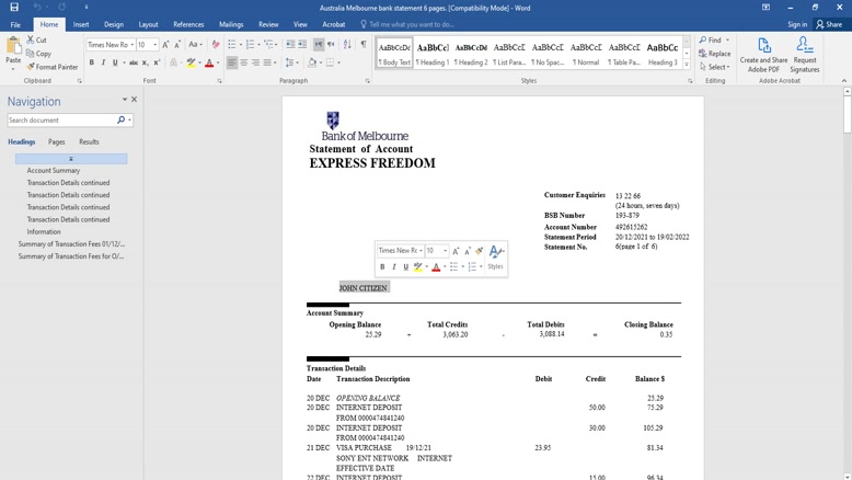 Mp4.ir | AUSTRALIA BANK OF MELBOURNE BANK ACCOUNT STATEMENT
